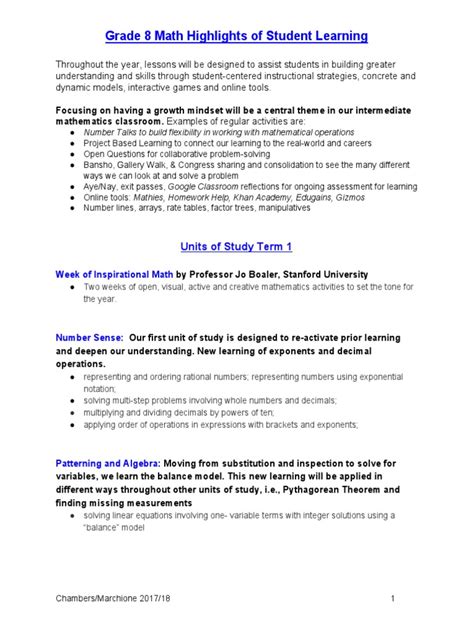 Gr8 Math Overview 201718 1 Pdf Teaching Mathematics Science