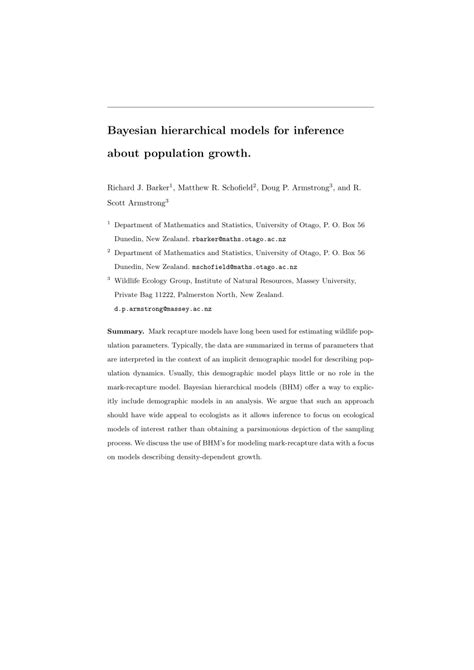 Pdf Bayesian Hierarchical Models For Inference About Population Growth