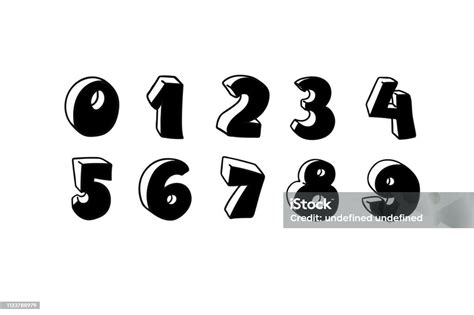 벡터 손으로 그린 3d 라인 아트 번호 설정 합니다 스케치 된 아트 Ouline 글꼴로 표시 됩니다 1에서 0 사이의 라틴어 알파벳 번호입니다 배경 없이 고립 생일 파티