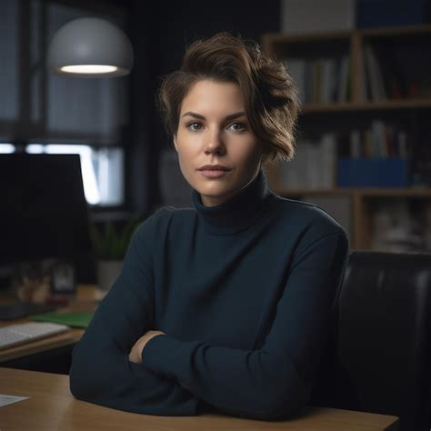 Premium Ai Image Business Casual Woman At Office Desk
