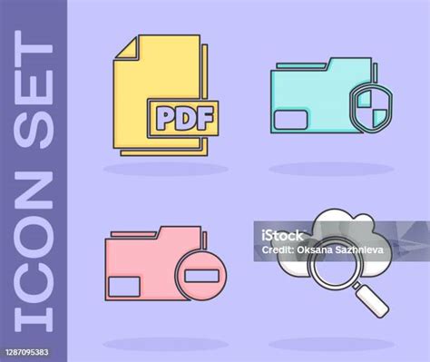 검색 클라우드 컴퓨팅 Pdf 파일 문서 마이너스 및 문서 폴더 보호 아이콘이 있는 문서 폴더를 설정합니다 벡터 0명에 대한 스톡 벡터 아트 및 기타 이미지 Istock