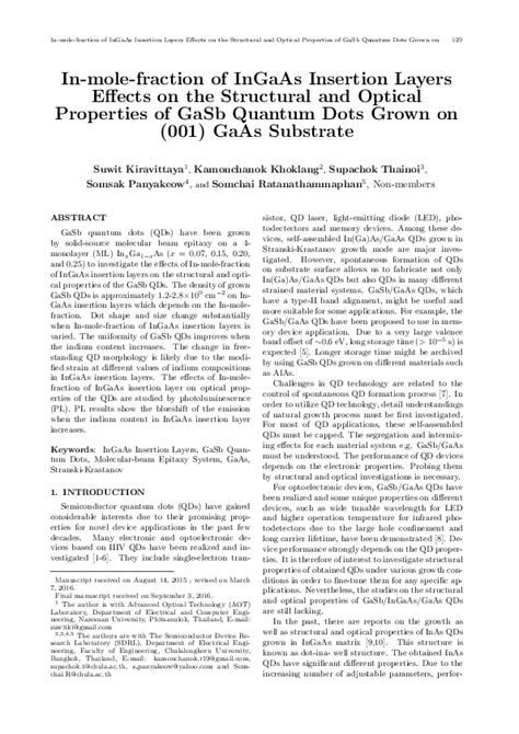 Pdf In Mole Fraction Of Ingaas Insertion Layers Effects On The Structural And Optical