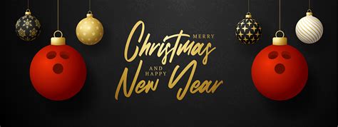 메리 크리스마스와 새해 복 많은 럭셔리 스포츠 인사말 카드 검은 배경에 크리스마스 공으로 볼링 공 벡터 그림입니다 0명에 대한 스톡 벡터 아트 및 기타 이미지 Istock