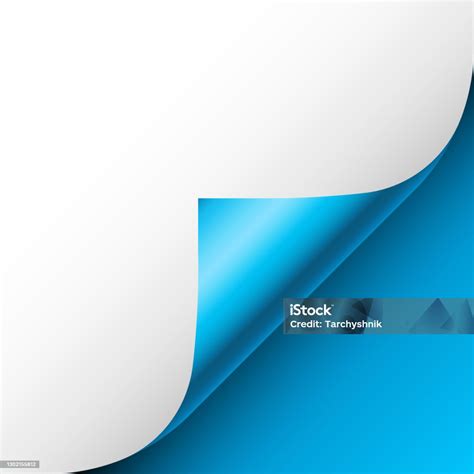 블루 페이퍼 컬 그림자가 있는 말린 페이지 코너 용지 한 장 다채로운 빛나는 호일 광고 및 홍보를 위한 디자인 요소 벡터 일러스트레이션 굽은에 대한 스톡 벡터 아트 및 기타