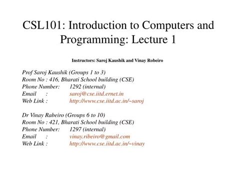 Ppt Csl101 Introduction To Computers And Programming Lecture 1 Powerpoint Presentation Id