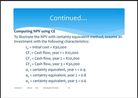 Solved Continued Computing NPV Using CE To Illustrate The Chegg Com