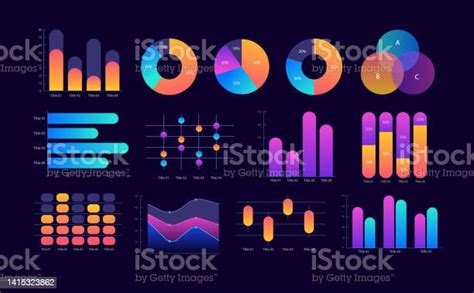 어두운 테마에 대한 비즈니스 통계 및 분석 인포그래픽 차트 디자인 템플릿 설정 차트에 대한 스톡 벡터 아트 및 기타 이미지 차트 그래프 인포그래픽 Istock