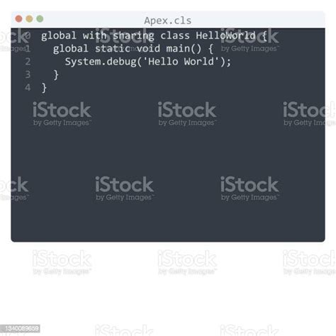 Apex Language Hello World Program Sample In Editor Window Illustration