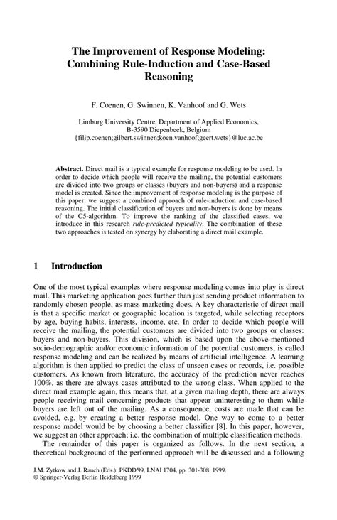 Pdf The Improvement Of Response Modeling Combining Rule Induction And Case Based Reasoning