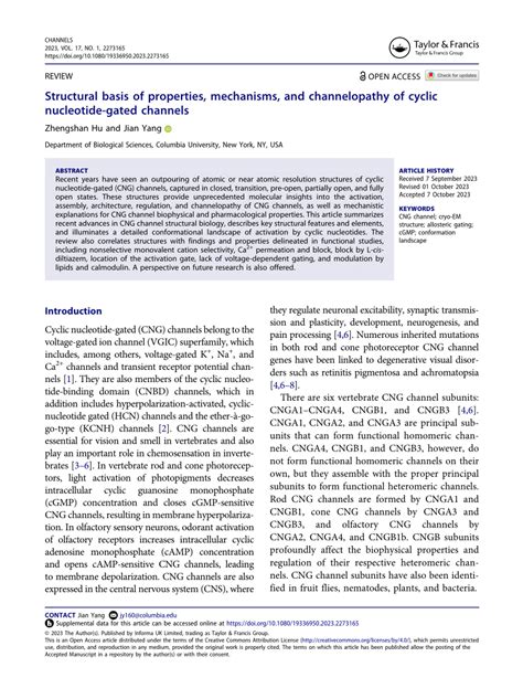 PDF Structural Basis Of Properties Mechanisms And Channelopathy Of Cyclic Nucleotide Gated