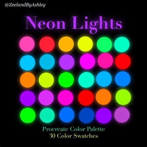 Neon Procreate Color Palette 30 Swatches Instant Download Etsy Color Swatches Neon Colour