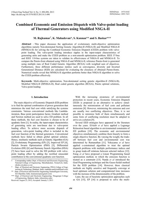 Pdf Combined Economic And Emission Dispatch With Valve Point Loading Of Thermal Generators