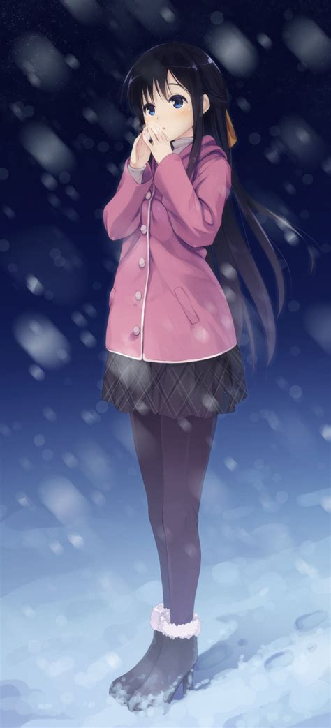 Safebooru 1girl Black Hair Blue Eyes Blush Boots Coat Hair Ribbon