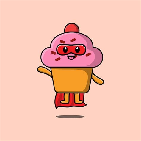 3d 현대적인 스타일 디자인의 귀여운 먹고 슈퍼 히어로 캐릭터 비행 그림 만화 벡터 프리미엄 벡터