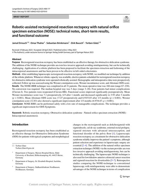Robotic Assisted Rectosigmoid Resection Rectopexy With Natural Orifice Specimen Extraction Nose