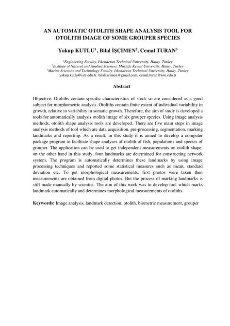 Pdf An Automatic Otolith Shape Analysis Tool For Otolith Image Of