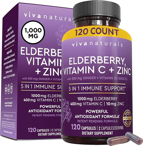 Viva Naturals Sambucus Saúco con vitamina C zinc vitamina D IU y jengibre cápsulas