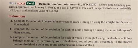 Solved E11 1 Lo 1 Excel Depreciation Computations Sl