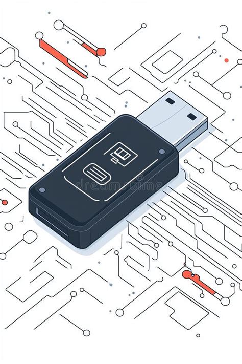 Flash Drive With Data Transfer Illustration Stock Illustration