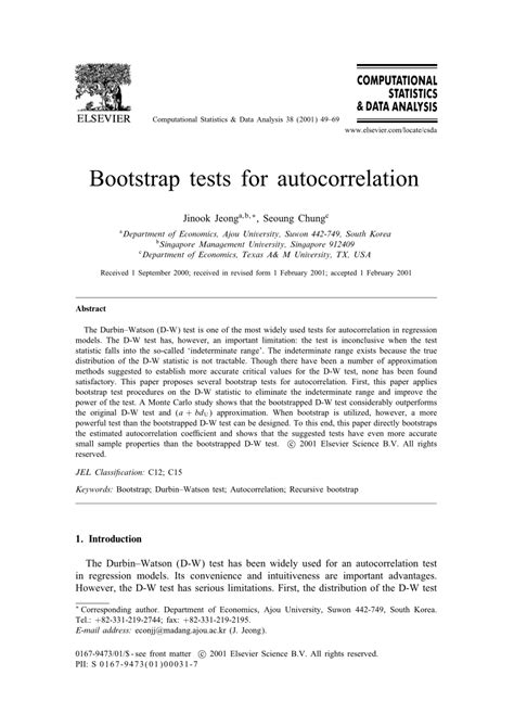 Pdf Bootstrap Tests For Autocorrelation