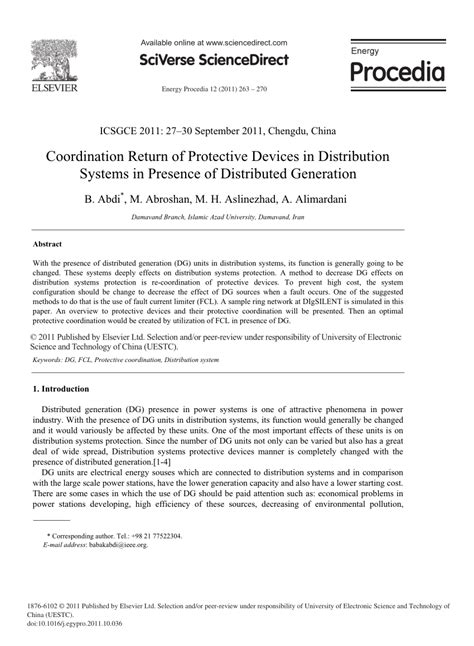 Pdf Coordination Return Of Protective Devices In Distribution Systems In Presence Of