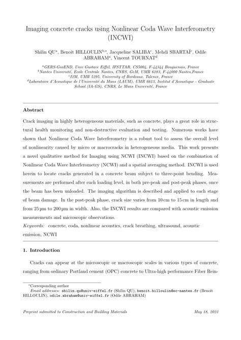 Pdf Imaging Concrete Cracks Using Nonlinear Coda Wave Interferometry Incwi
