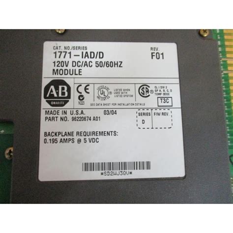 Allen Bradley 1771 Iad Input Module Serdrevf0196220674 A01 Used