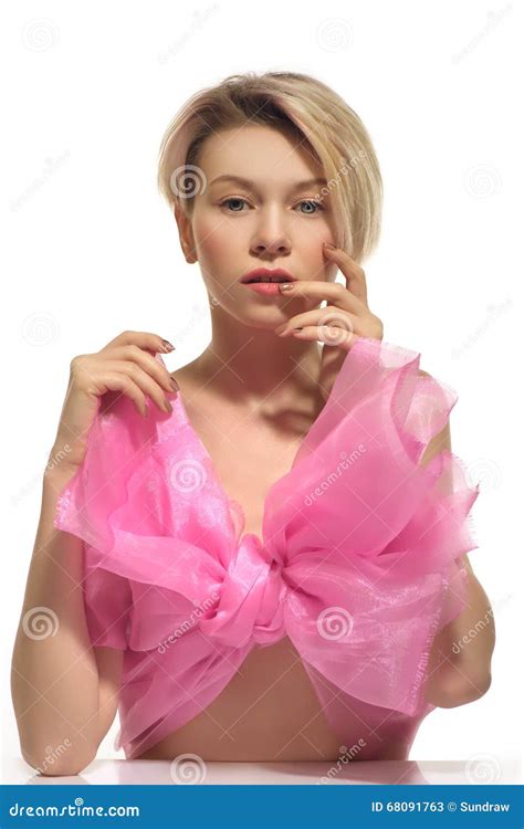 Sexy Blonde Naked Woman Enjoying Her Vacation In Hot Tub Bubbling Water