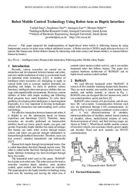 pdf robot mobile control technology using robot arm as haptic interface