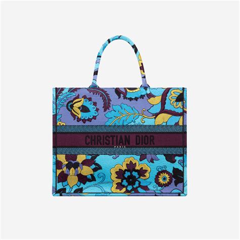디올 라지 디올 북 토트백 셀레스티얼 블루 쟈뎅 인디엔 자수 Dior Kream