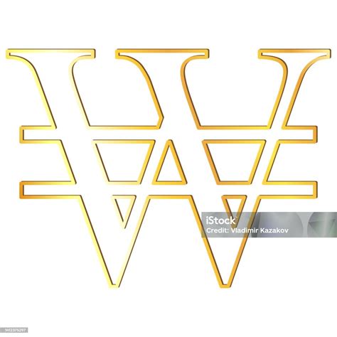 한국은 흰색 배경에 고립 된 원화 통화 황금 기호 윤곽선 정면을 이겼다 대한민국의 화폐 단위 디자인 요소 0명에 대한 스톡 벡터