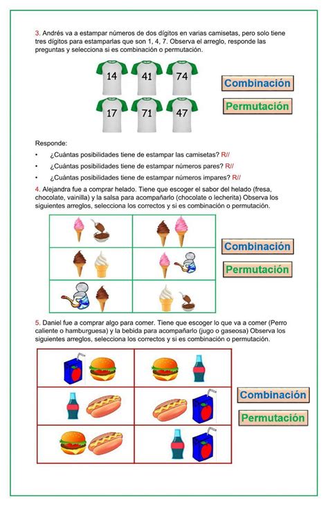 Hoja De Trabajo De Combinaciones Y Permutaciones