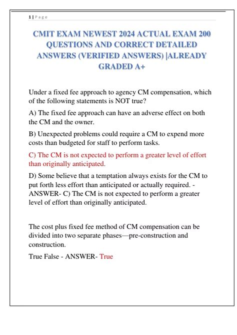 Cmit Exam Newest 2024 Actual Exam 200 Questions And Correct Detailed Answers Verified Answers
