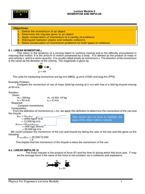 Lecture Notes 8 Momentum And Impulse Pdf Momentum Collision