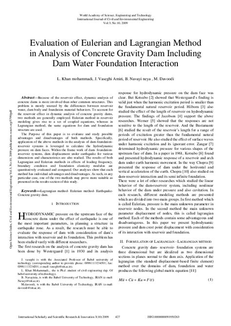 Pdf Evaluation Of Eulerian And Lagrangian Method In Analysis Of Concrete Gravity Dam Including
