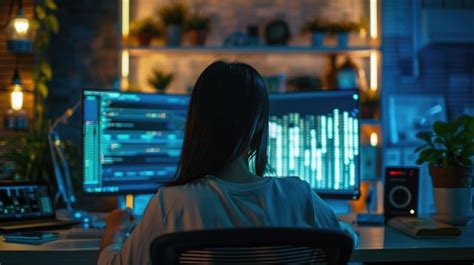 Asian Woman Coding AI Data Mining Project Remotely Premium AI Generated Image