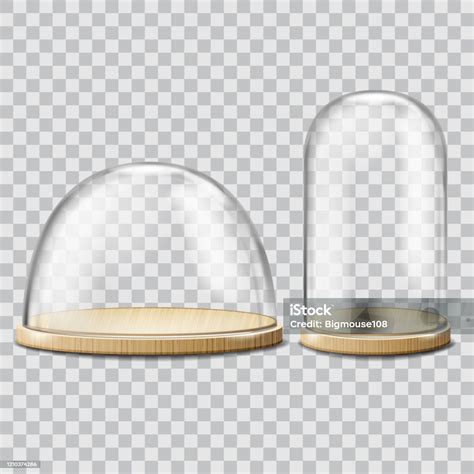 구형 유리 커버 돔 세트와 사실적인 3d 상세한 나무 트레이 벡터 3차원 형태에 대한 스톡 벡터 아트 및 기타 이미지 3차원 형태 가리기 개념 Istock