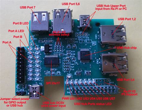 Rs Pi 7 Ports Usb Hub And Spi 23s17 X1 16 Bit Gpio Function Board For