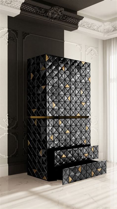 Dark Geometry With Unmatched Presence Cabinet With Geometric Pattern