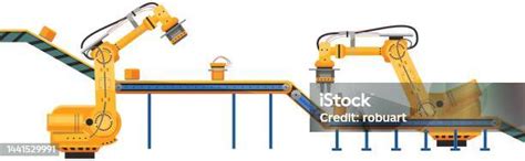 자동화 된 로봇 생산 라인 컨베이어 기술 팀은 공장에서 기술로 작업합니다 제조에 대한 스톡 벡터 아트 및 기타 이미지 제조 개념 공장 산업 건물 Istock