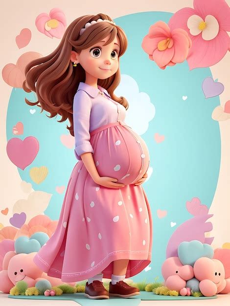 Premium Photo A Cartoon Of A Pregnant Girl With Hearts And Hearts Ai