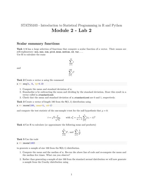 Lab2 R Lab 2 Stats5103 Introduction To Statistical Programming In R And Python Module 2