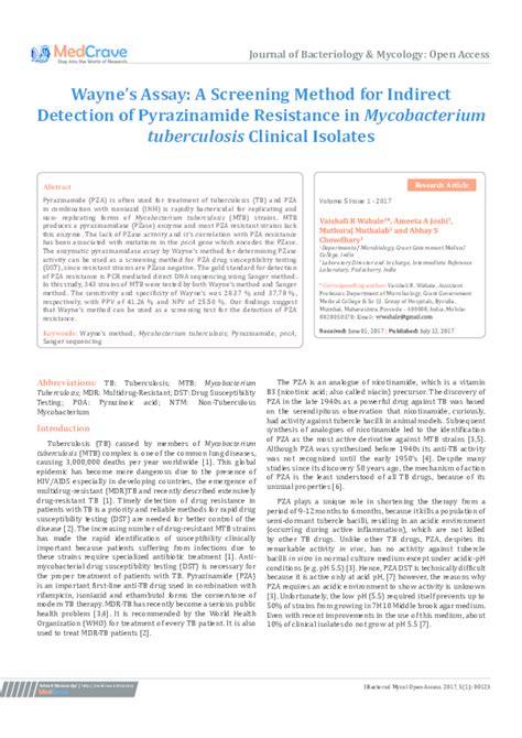 Pdf Waynes Assay A Screening Method For Indirect Detection Of Pyrazinamide Resistance In