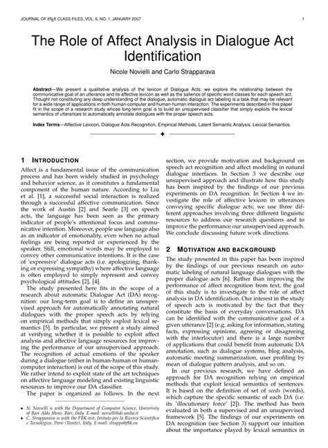 Pdf The Role Of Affect Analysis In Dialogue Act Identification