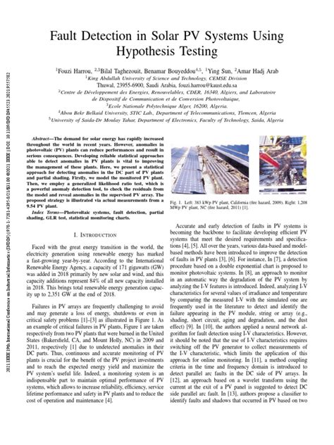 Fault Detection In Solar Pv Systems Using Hypothesis Testing Pdf Photovoltaics