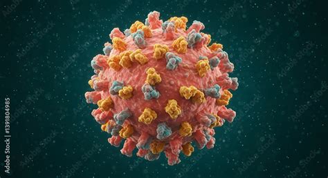 Ai Image Presenting A Detailed Visualization Of A Virus Particle Showcasing Its Protein Spikes