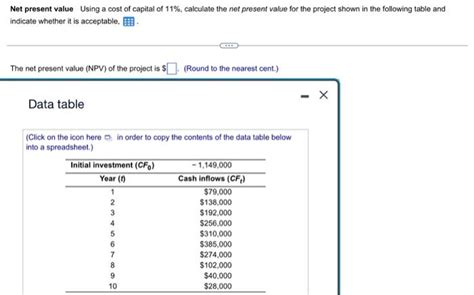 Solved Net Present Value Using A Cost Of Capital Of 11