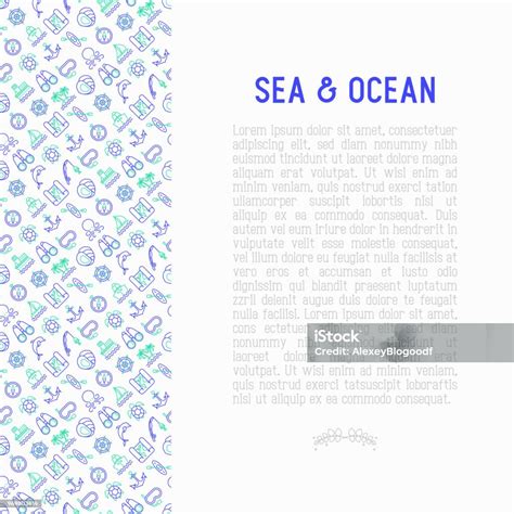 얇은 선 아이콘으로 바다와 바다 여행 컨셉 요트 낚시 배 굴 앵커 낙 지 나침반 스티어링 휠 스노 클 바다 거북 현대 벡터 일러스트 레이 션 인쇄 미디어 서식 파일 개념에