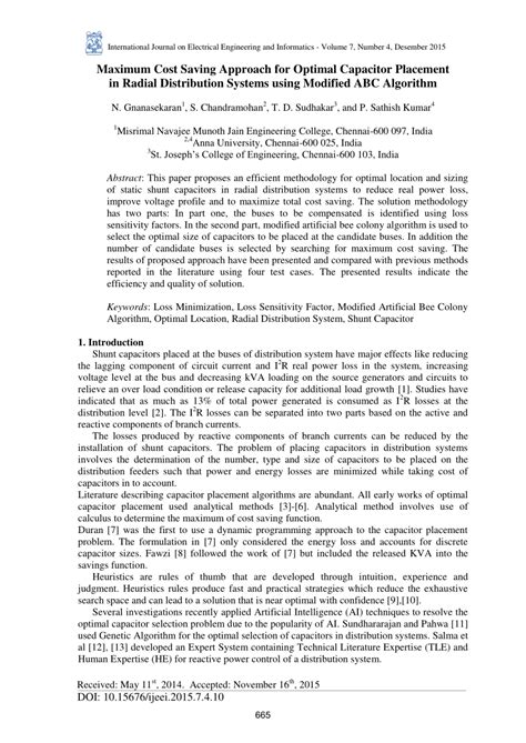 Pdf Maximum Cost Saving Approach For Optimal Capacitor Placement In
