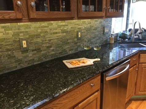 Verde Butterfly Granite With Malaga Cove Tile Backsplash Slate And
